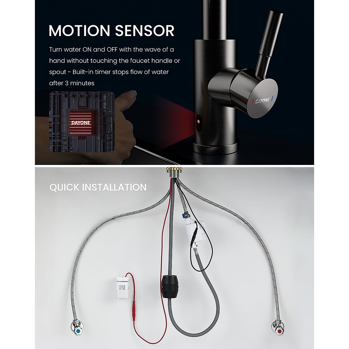 DAYONE Touchless Kitchen Sink Faucet with Soap Dispenser and Pull Down Sprayer, Stainless Steel High Arc Motion Sensor Touch Faucet for Kitchen Sink Smart Hands-Free Single Handle, Brushed Nickel