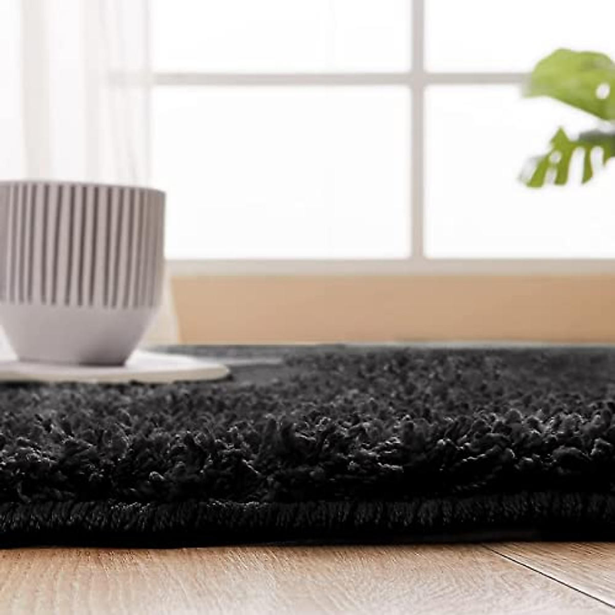 JOLENE.K Black Shag Rugs for Bedroom, 8x10 Ft, Luxurious Soft Thick Fluffy Kitchen Mat, Non Slip Floor Carpet for Living Room Dining Room, Indoor Modern Home Decor Shag Rug Nursery Accent Rug Carpets