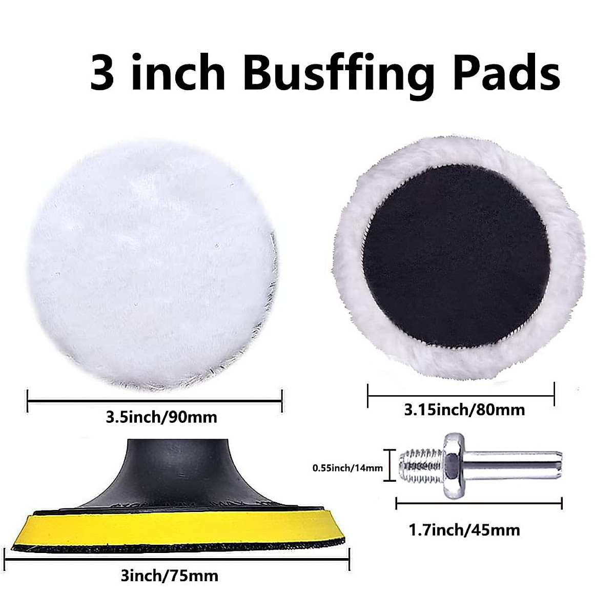 Tworider 7 Pcs 3 Inch Buffing Pads, Wool Polishing Pad,Wool Buffing Polishing Pad Set,Buffing Pads for Drill Lambs Wool Hook and Loop,with M14 Drill Buffer Attachment, Car Polishers and Buffers