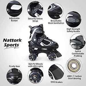 Kids Roller Skates for Boys - Black for Big Kids Age 7 8 9 10 - Adjustable All Light up Wheels Indoor Outdoor Sports Birthday Gift for Son and Grandson