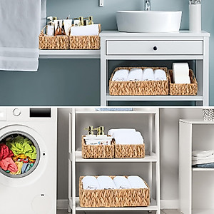 Ollieroo Natural Water Hyacinth Storage Baskets, Handwoven Wicker Storage Bins with Built-in Handles, Storage Container Baskets for Shelves, Bedroom, Bathroom, Laundry Room or Kitchen(Set of 3)