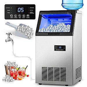 Commercial Ice Maker Machine 130Lbs/24H, Undercounter/Freestanding Ice Machine, 45 Ice Cubes in 4-15 Minutes, 35 lbs Ice Storage, 2 Water Supply Modes - Perfect for Home, Bar, and Outdoor