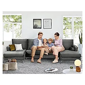 Sectional Sofa with Two Pillows U-Shape Upholstered Couch with Modern Elegant Velvet for Living Room Apartment (Color : Grey) (Blue)