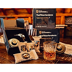 TheFitBartenderCo Metal Cocktail Smoker Kit with Torch- Includes four flavored woodchips, whiskey smoker, Gift for men, dad, husband, boyfriend, bourbon, infuse drink, meat & cheese