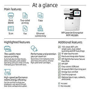 HP LaserJet Enterprise MFP M636fh Monochrome All-in-One Printer with built-in Ethernet & 2-sided printing (7PT00A)