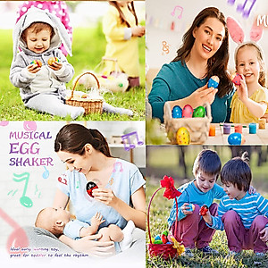 ANGJINY 6 Pack Easter Egg Shakers Maracas Natural, Wooden Musical Stocking Stuffers Percussion Instruments - basket Stuffers Easter Gift