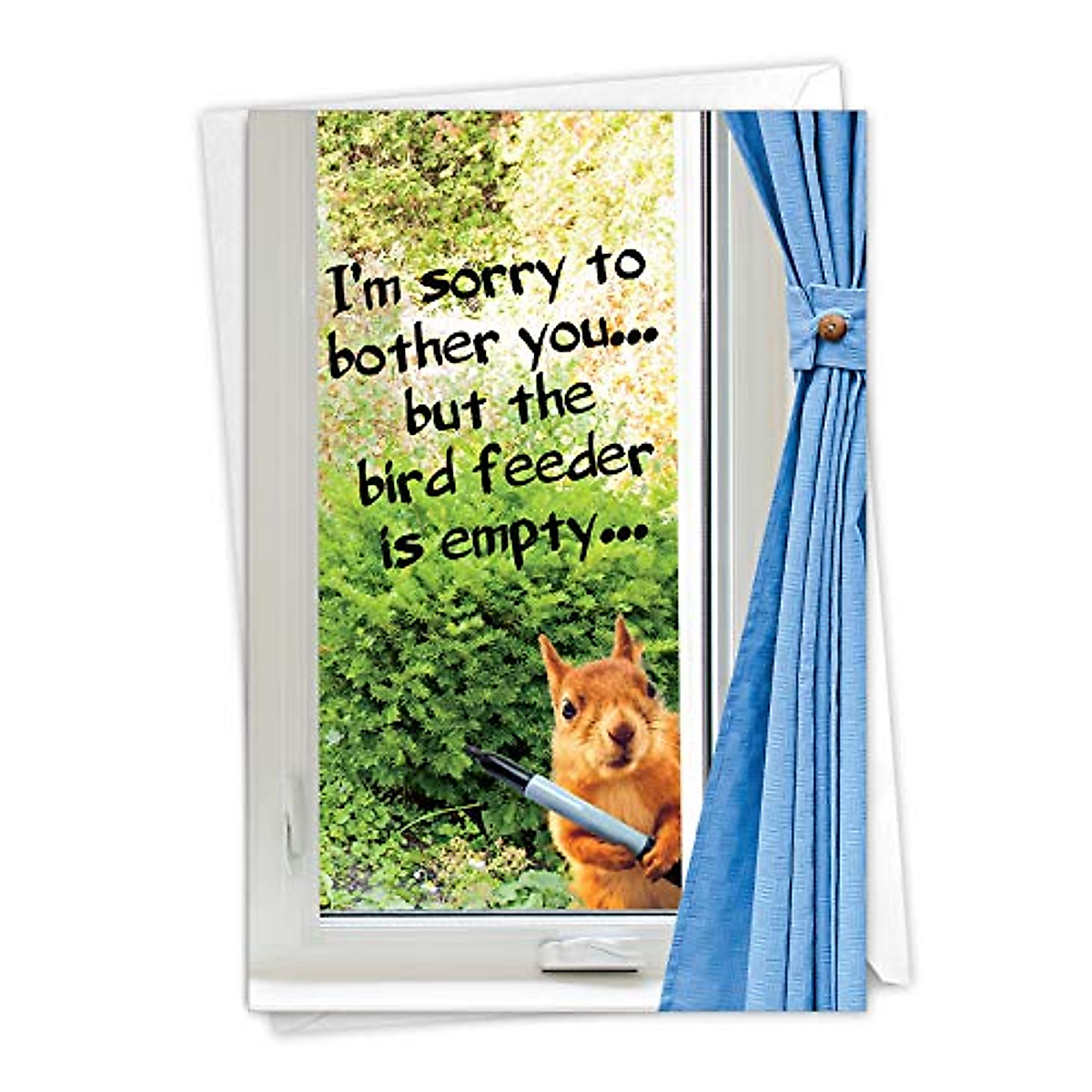 NobleWorks - 1 Happy Birthday Card with Funny Animals - Wildlife and Pet Humor, Fun Birthday Celebration Notecard - Empty Bird Feeder C2561BDG