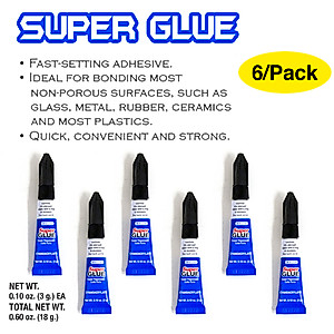 BAZIC Super Glue 3g/0.10 Oz., Small Tube Clear Adhesive Fluid Liquid Bonding for Office & Home Improvement (6/Pack), 1-Pack