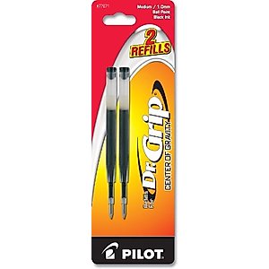 PILOT Dr. Grip Center of Gravity Ballpoint Ink Refill, Medium Point, Black Ink, 2-Pack (77271)