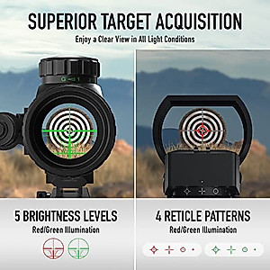 Pinty 4-in-1 Rifle Scope Combo, 3-9x32 Rangefinder Scope, Red & Green Dot Sight, Green Laser, 14 Slots Riser