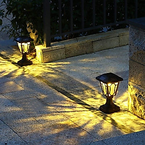 HIZLJJ Solar Pillar Light Outdoor Patio Light Waterproof Wall Light Outdoor Door Post Light Home Villa Garden Gate Light (2 Pack)