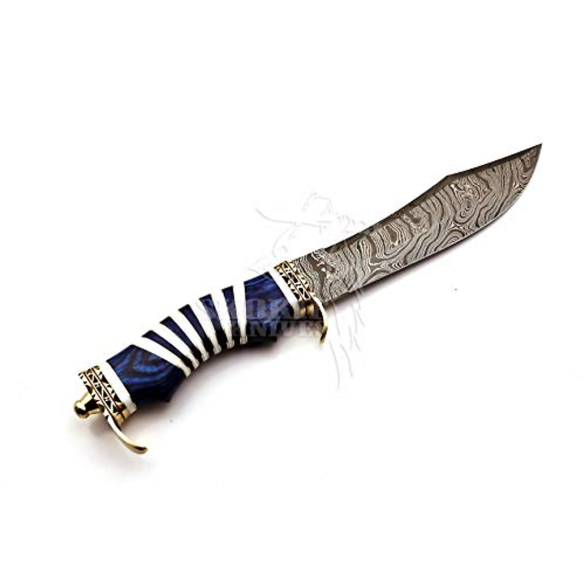 Skokie Knives Custom Hand Made Damascus Steel Hunting Bowie Knife Handle Camel Bone (Blue)