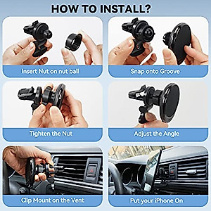 Qaqvav Magnetic Phone Holder for Car, Compatible with MagSafe Wireless Charger, 360° Adjustable Strong Magnetic for Car iPhone Holder Mount, Fit for iPhone 14 13 12 Pro Plus Max Mini