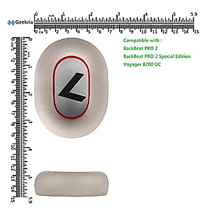 Geekria QuickFit Protein Leather Replacement Ear Pads for Plantronics BackBeat PRO 2, BackBeat PRO 2 Special Edition, Voyager 8200 UC, Headphones Earpads, Ear Cushion Repair Parts (White/Red)