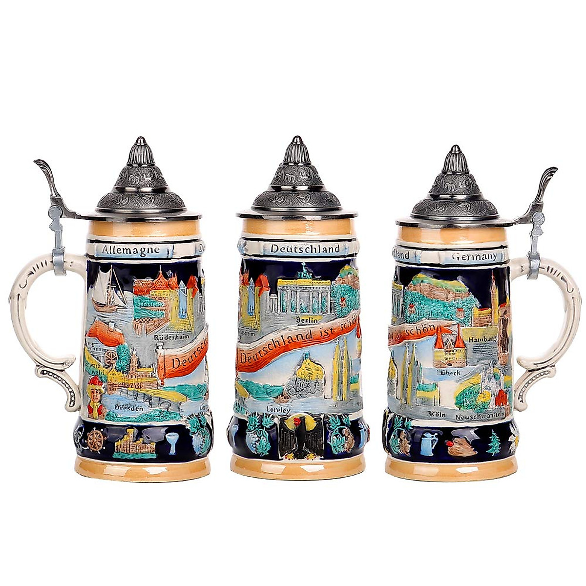 AEIDDRWAA 0.85L Beer Stein German Ceramic Mug Oktoberfest Tankard Eagle Deutschland Bierkrug Drinking Glass Horn Coffee Stine for Men Tankard Petwer Lid Germany Gifts Souvenirs Gift Box