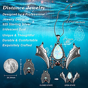 Distance Bat Necklace for Women, White Opal April Birthstone Necklace, 925 Sterling Silver Pendant Christmas Birthday Jewelry Gifts for Women/Wife/Mom/Girlfriend