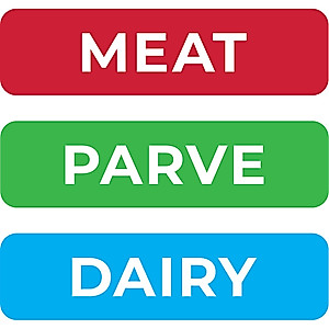 Kosher Labels, 8 Blue Dairy, 8 Red Meat, 8 Green Parve Stickers, Oven Proof up to 500°, Freezable, Microwavable, Dishwasher Safe, English, Color Coded Kosher Kitchen Tools (24-Pack, Rectangle Design)