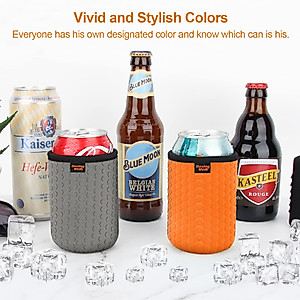 Desing Wish 12oz Standard Can Cooler Sleeve Holder Honeycomb Embossing Soda Can Cooler Insulated Sleeves Covers Non-slip Neoprene Drink Can/Bottle Holder 6 Pack (Black/Red/Blue/Orange/Green/Grey)
