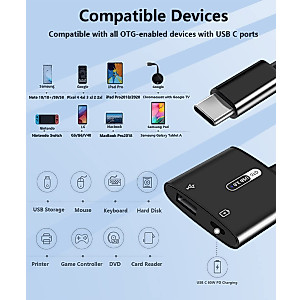USB C OTG Adapter with Power, 2 in 1 USB C to USB with 60W PD Charging Adapter Compatible with iPhone 15/15 Pro, iPad Pro, Galaxy S24/S23/S21/Tab S8/S9, Pixel 8/7/6, Google Chromecast with Google TV