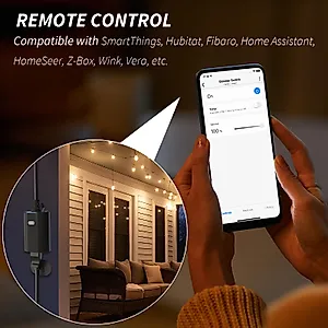 Minoston Z-Wave Outdoor Dimmer Plug, Outdoor Smart Outlet Switch, Z-Wave Hub Required, Weatherproof, Built-in Repeater, Work with SmartThings, Wink, Alexa, Black(MP22ZD)