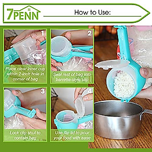 7Penn Bag Clips for Food Set - 4pk Food Clips to Seal Pour Food Storage Bag Clip with Spout for Cereal, Snacks, and More