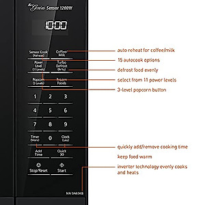 Panasonic NN-SN65KB Microwave Oven with Inverter Technology 1200W, 1.2 cu.ft. Small Genius Sensor One-Touch Cooking, Popcorn Button, Turbo Defrost-NN-SN65KB (Black)