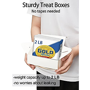 Happyhiram 50 Pcs Party Treat Boxes White, 6 Inch Candy Boxes Party Favors with Handle Paper Cookie Gift Bags Gable Boxes Snack Goodie Bags for Kids Birthday Baby Shower Wedding