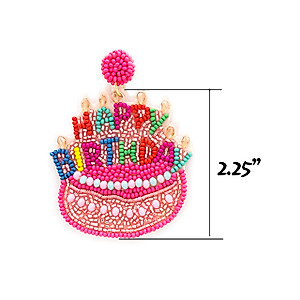 Miracle Collection Beaded Birthday cake Birthday Queen Happy Birthday Earrings for Celebration Birthday Party Earrings (B-day cake-Pink)