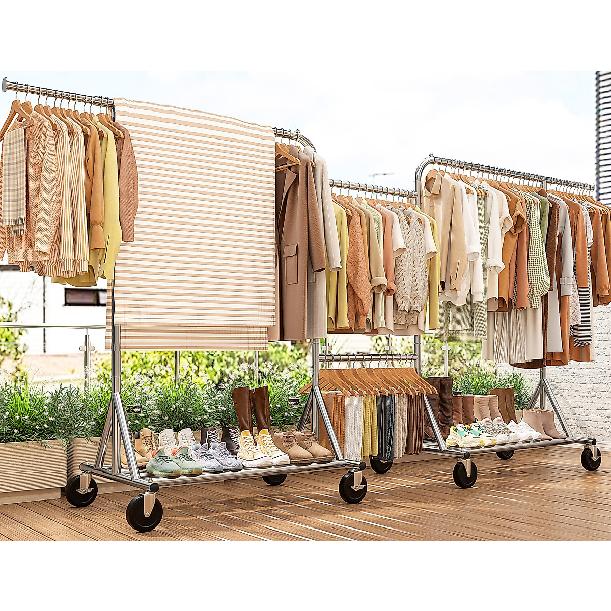 Raybee Heavy Duty Clothes Rack, Loads 650 LBS,117" W Rolling Clothes Rack with Wheels Clothing Racks for Hanging 240+ Clothes, Portable & Adjustable Commercial Garment Rack