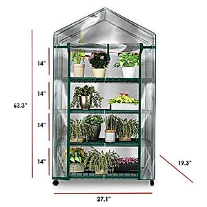 Home-Complete Mini Greenhouse-4-Tier Indoor Outdoor Sturdy Portable Shelves-Grow Plants, Seedlings, Herbs, or Flowers In Any Season-Gardening Rack, Green