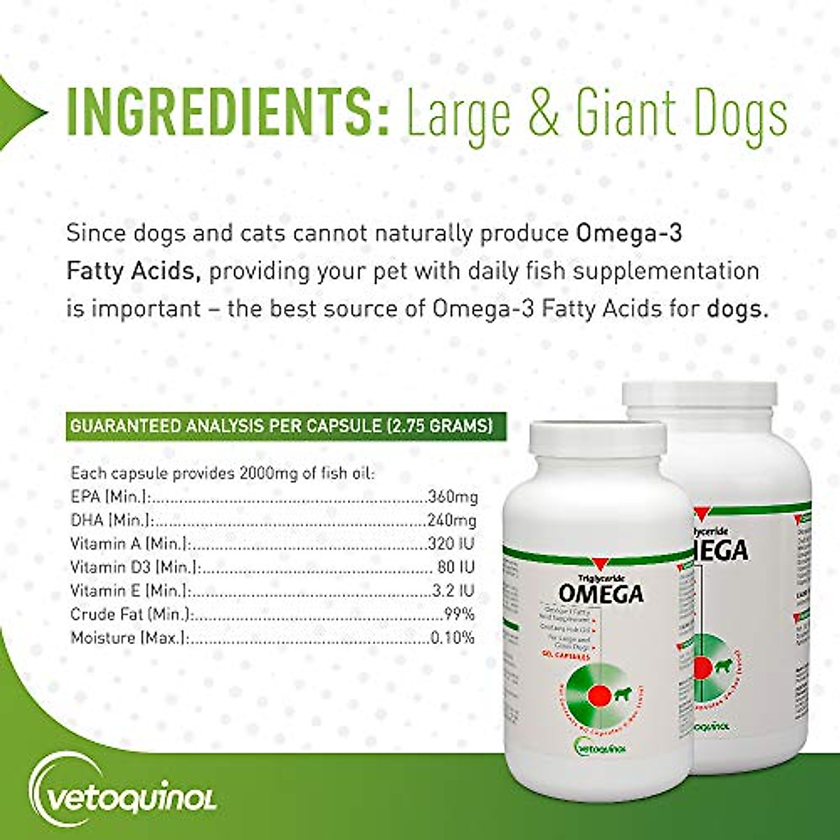 Vetoquinol Triglyceride Omega 3 Supplement for Dogs and Cats, Fish Oil Supplement with EPA and DHA, Promotes Skin, Coat, Joint, and Immune Health, Omega 3 Fish Oil for Dogs and Cats up to 30lbs, 250ct