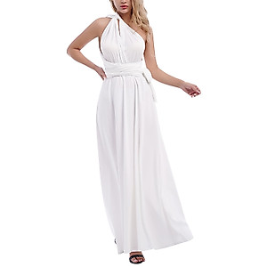 IBTOM CASTLE Women's Transformer/Wrap Solid Maxi Cocktail Dress (4/XS, White)