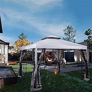 ZZBJ 10'X10' Gazebo Canopy, Patio Gazebo with Net and Corner Shelves, Shade Awning Shelter, Pergola Picnic Outdoor Party