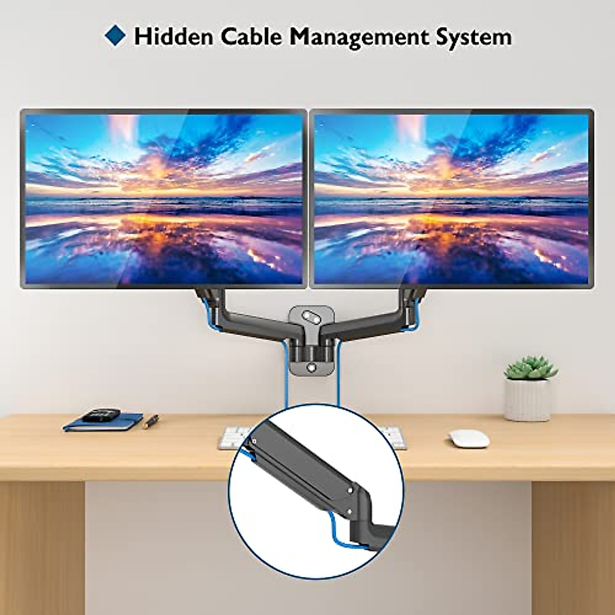 BONTEC Monitor Wall Mount Bracket for 13-27" Screens up to 17.6 lbs, Fully Adjustable Gas Spring Monitor Arm, Ergonomic Height Adjustable, Tilt Swivel & Rotate, VESA 75x75, 100x100 mm