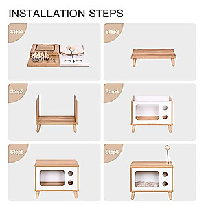 Cat House Wooden Cat Condo Cat Bed Indoor TV-Shaped Sturdy Large Luxury Cat Shelter Furniture with Cushion Cat Scratcher Bell Ball Toys