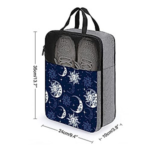 Frcavbin Magical Sun Moon And Stars Night Travel Shoe Bag Shoes Carrier with Handle and Zipper Foldable Shoe Puches Organizer for Home storage School starts