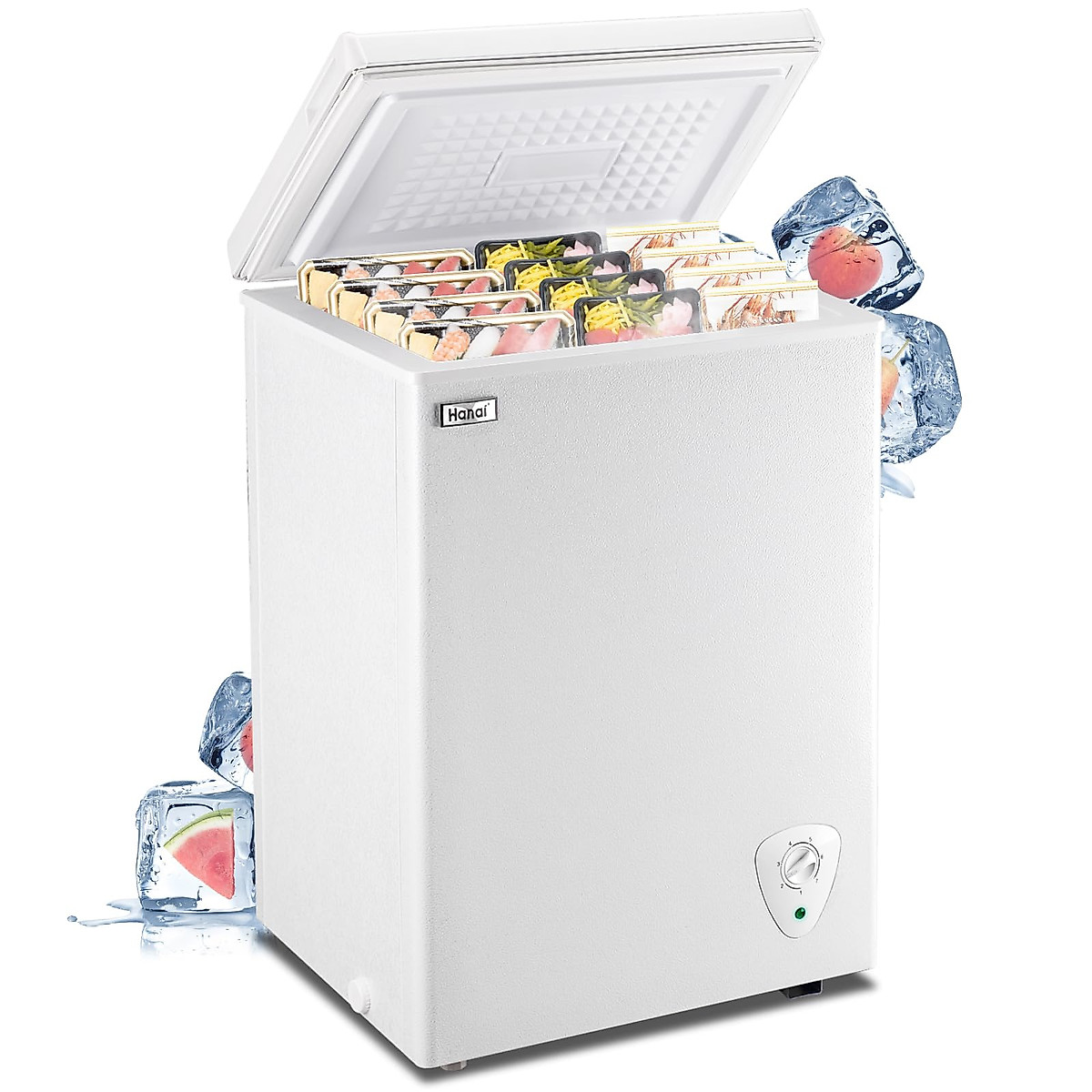 WANAI Small Chest Freezer 3.5 Cu.Ft Compact Chest Freezers with 7 Settings Temperature Adjustable, Small Deep Freezer with Removable Basket, Suitable for Home Kitchen Office Dorm Apartment,White
