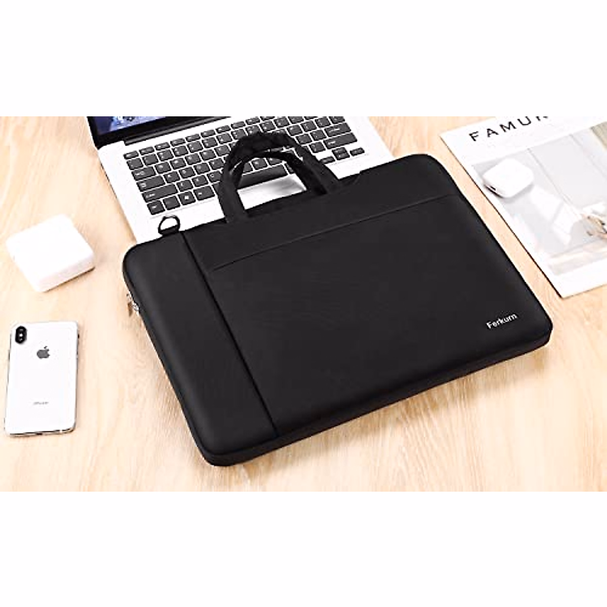 Ferkurn Laptop Bag 17 17.3 inch Women Men Computer Sleeve Case with Shoulder Strap for HP Envy Pavilion/Dell Inspiron/Thinkpad/ASUS TUF Vivobook/MSI/MacBook/Acer,Waterproof Briefcase with Handle,Black