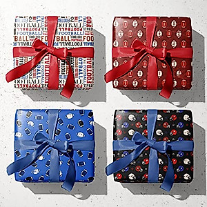 FIEHALA Football Wrapping Paper Sheets - Birthday Wrapping Paper For Boys Men - 12 Sheets Football Wrapping paper for Sport Lover - Pre cut & Folded Flat Design (20 inch × 28 inch per sheet)