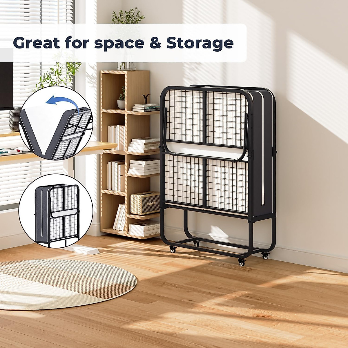 Umidex Folding Bed, (with 5.2" Thick Memory Foam Mattress), 79 * 35inch, Portable Foldable Adult with Mattress for Guest use, Metal Folding Frame, Reinforced Metal mesh, can Hold up to 550 lbs