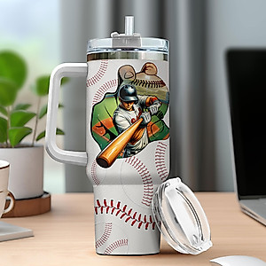 99WHALE Baseball Hustle Hit, Simple Life Women Tumblers White Handle Modern Insulated Swig Cup Red Boys Men For, Baseball Gifts, Tumbler 40 Oz With Handle Lid And Straw