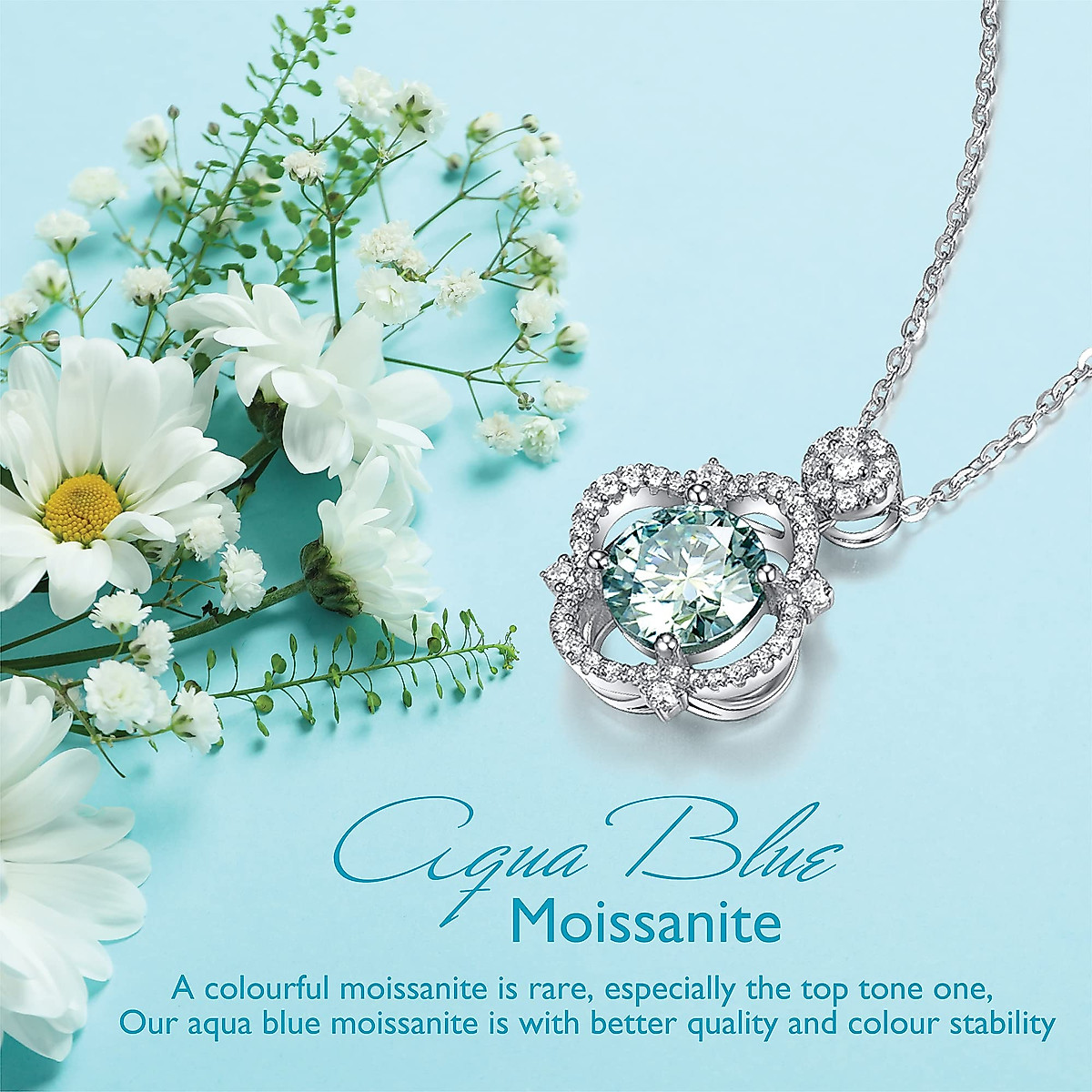 EVABELLE Moissanite Necklace 1CT 18K White Gold Plated 925 Sterling Silver D Color Ideal Cut Diamond Pendant Necklaces for Women with Certificate of Authenticity, 18K White Gold Plated 925 Sterling