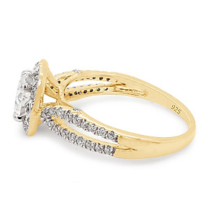 SAVEARTH DIAMONDS 0.90 Cttw Round Lab Created Moissanite Diamond Split Shank Halo Engagement Ring In 14k Yellow Gold Over Sterling Silver 1 1/2 Cttw, Size 10