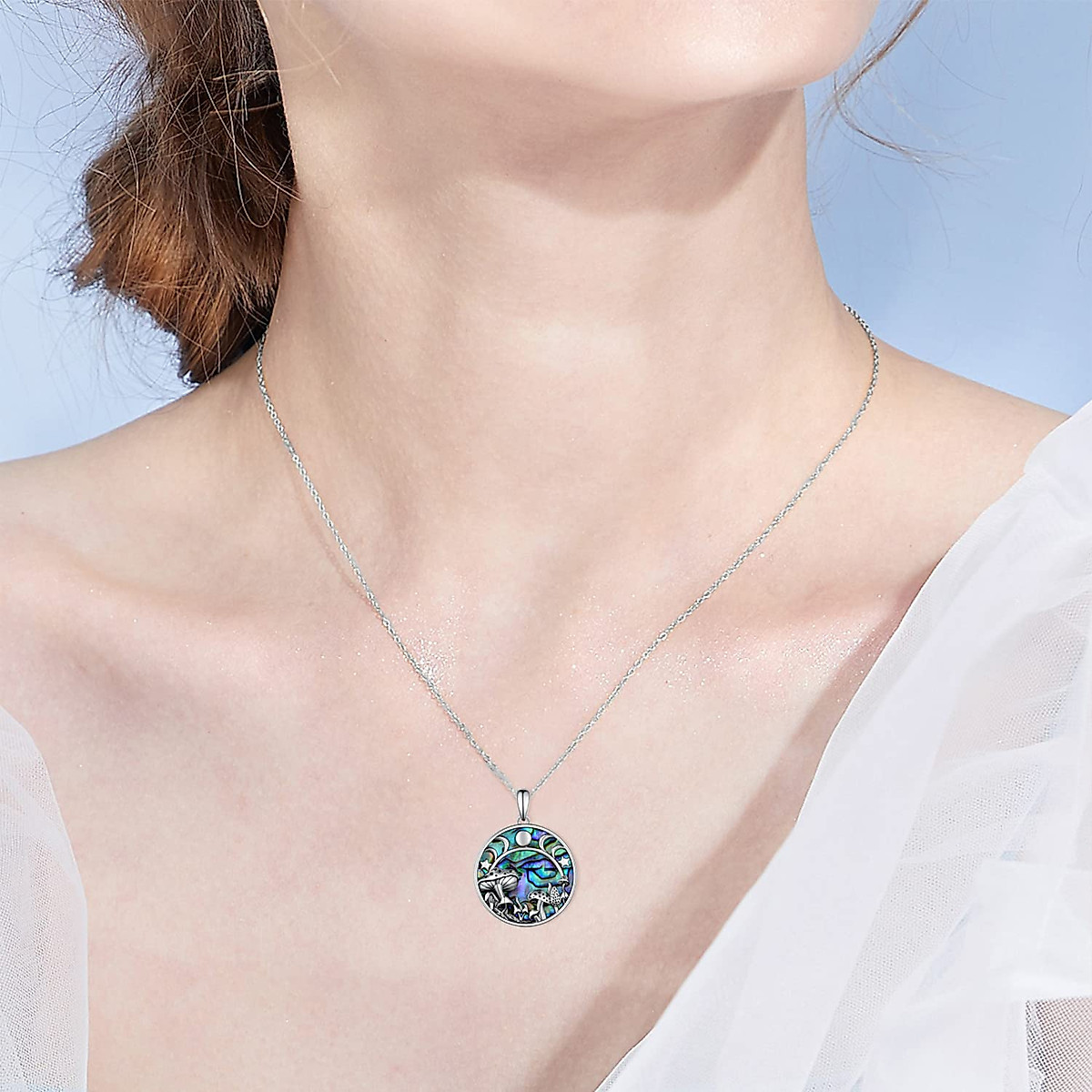 Mushroom Necklace Sterling Silver Moon Phase Pendant Necklace Magical Mushroom Jewelry Gifts for Women