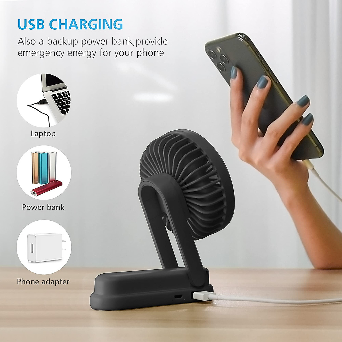 COMFIER Portable Handheld Fan,Personal Fan,Mini Fan with Power Bank,Rechargeable Hand held Fan,Hand Fans Battery Operated,Small Fan for Kids Girls Women Men,Travel,Outdoor,Sports