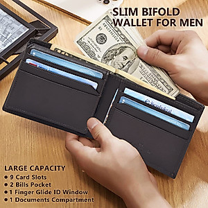 Mens Leather Wallet Rfid Blocking Slim Bifold Front Pocket Flip ID Window With 12 Slots | Real Chrome Free Leather | Multiple Card Holder | Compact Premium Best Handmade Gift (Chocolate Brown)