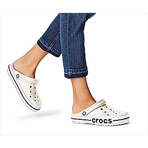 Crocs Unisex-Adult Bayaband Clogs, White/Navy, 8 Men/10 Women