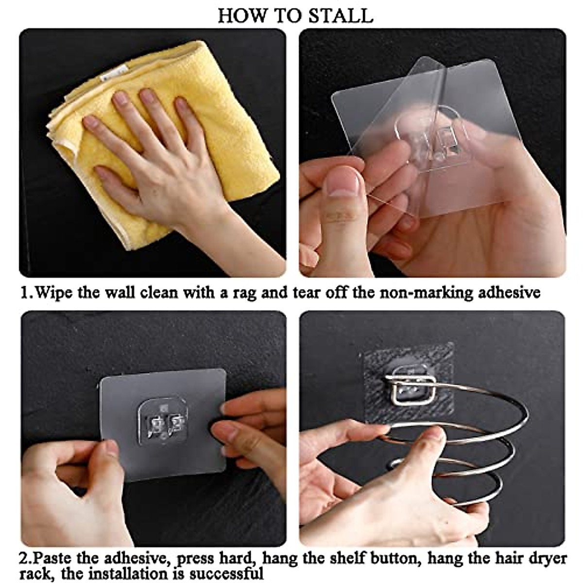 Aokeleilei Hair Dryer Holder Wall Mounteed,Self-Adhesive Stainless Steel Blow Dryer Rack, Compatible with Most Hair Dryers,Storage Organizer Rack for Bathroom (Silver)