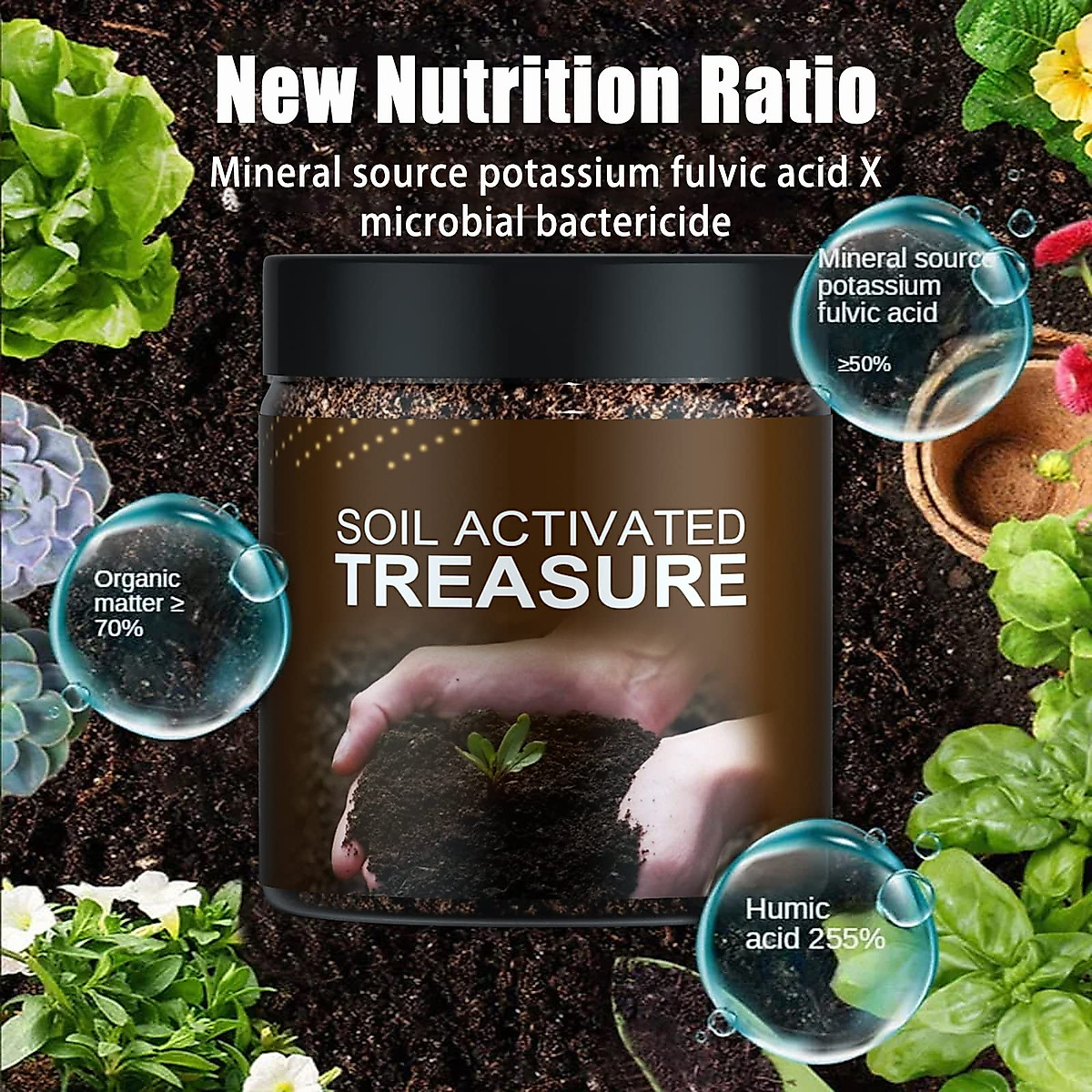 XIRUJNFD Soil Activated Treasure-You Will Be Amazed! Indoor Plant Fertilizer, Soil Activated Treasure, Fertilizer for Plants Flower Lawn, Improve Plant Growth (100g,3Pcs)