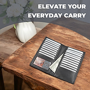 AG Wallets Leather Wallet for Men & Women - Secure RFID Wallet with Space for 20 Credit Cards, 1 ID & Cash - Cowhide Leather Wallet - Slim Bifold Wallet - Long Wallet for Casual or Office - Black